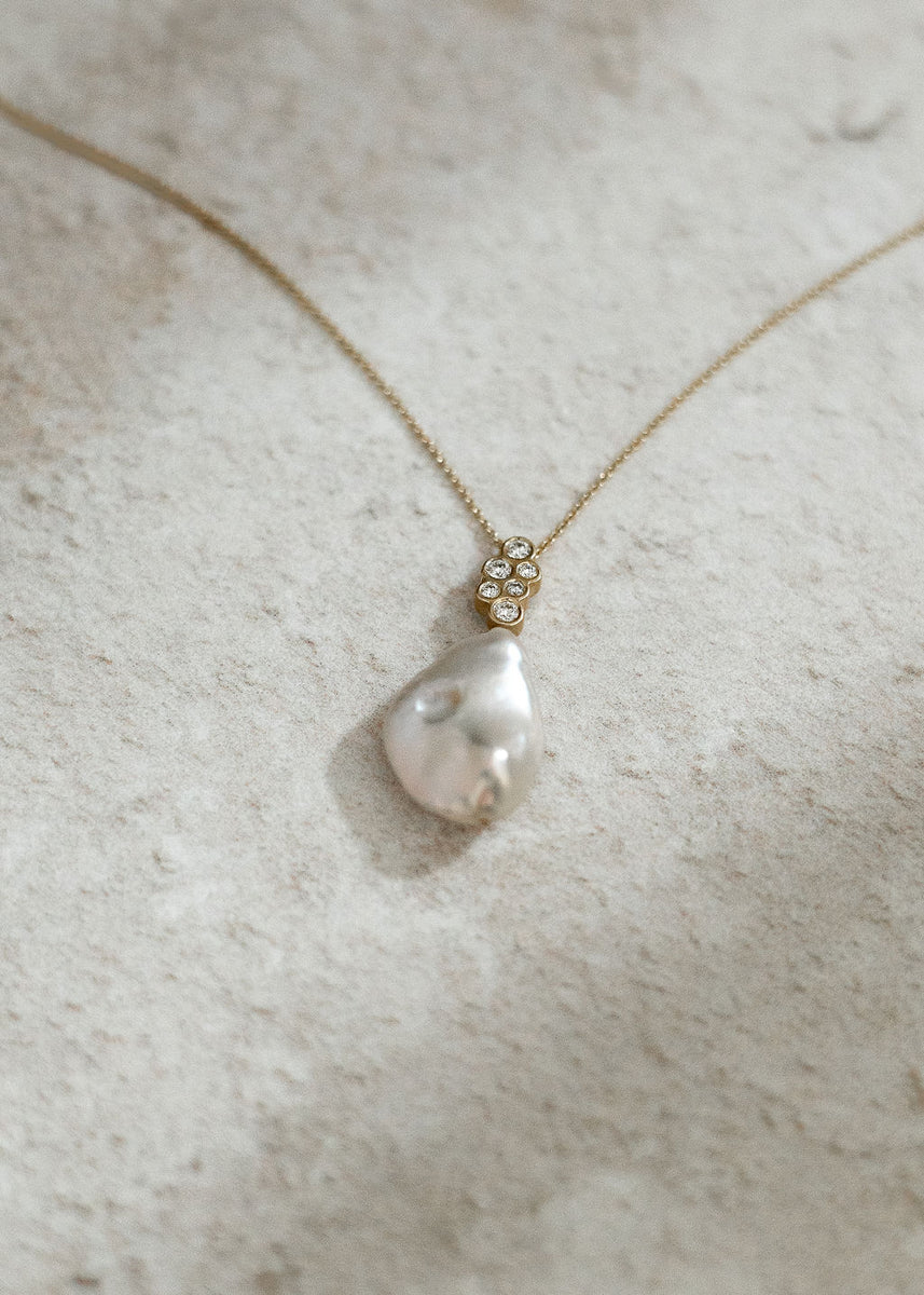 18ct Yellow Gold Baroque Pearl and Diamond Scatter Pendant – The ...